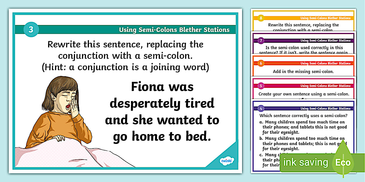 Using Semi-Colons Blether Stations (teacher made) - Twinkl