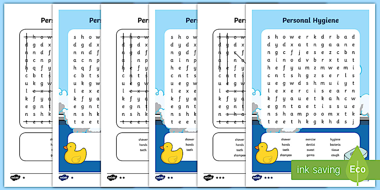 1st level Personal Hygiene Word Search (teacher made)