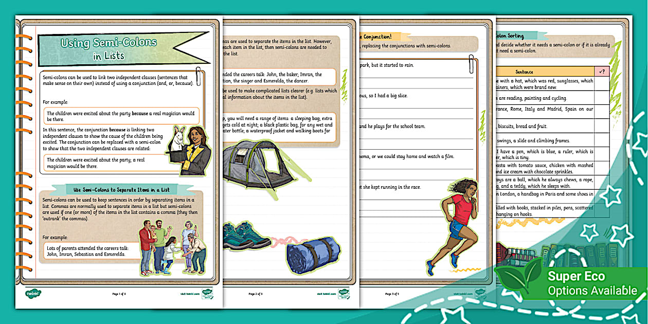 Using Semi-Colons in Lists (Ages 10 - 11)