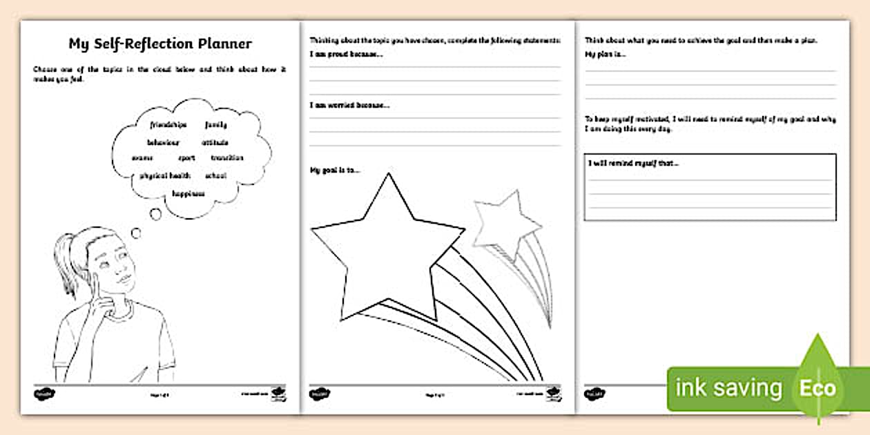 My Self-Reflection Planner Worksheet - Twinkl
