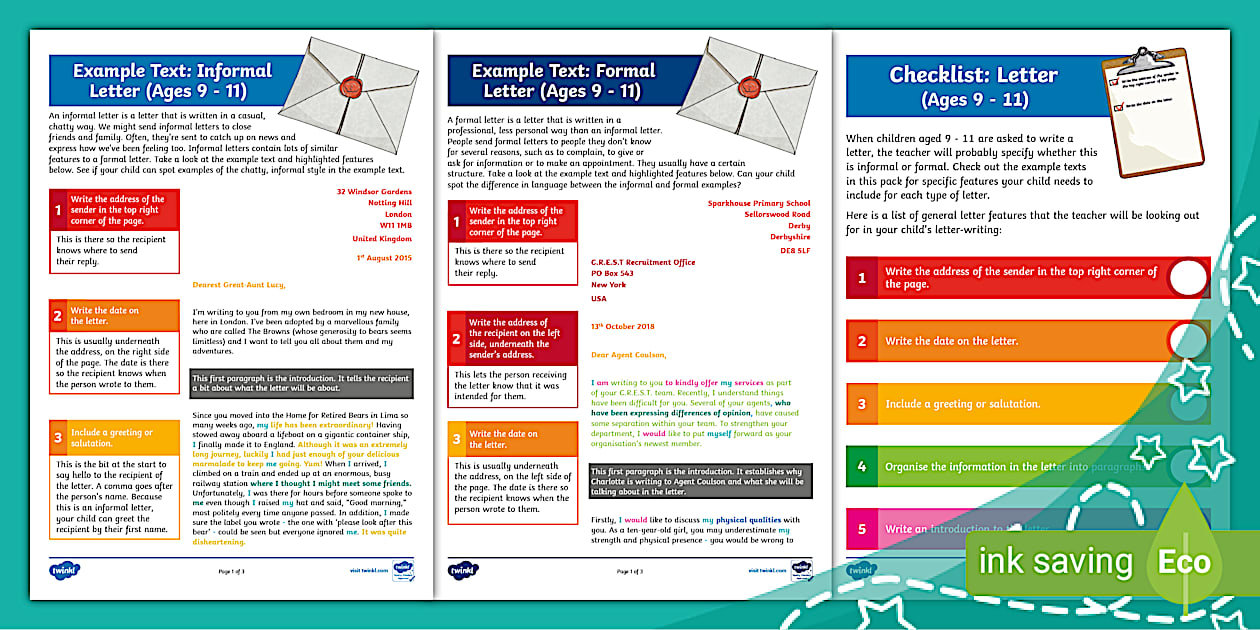 Example Text Pack for Parents: Letter (Ages 9 - 11) - Twinkl