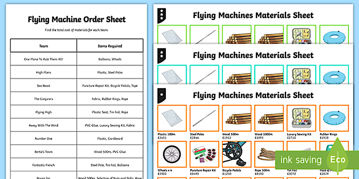 Year 5 Flying Machines Column Addition Activity Pack