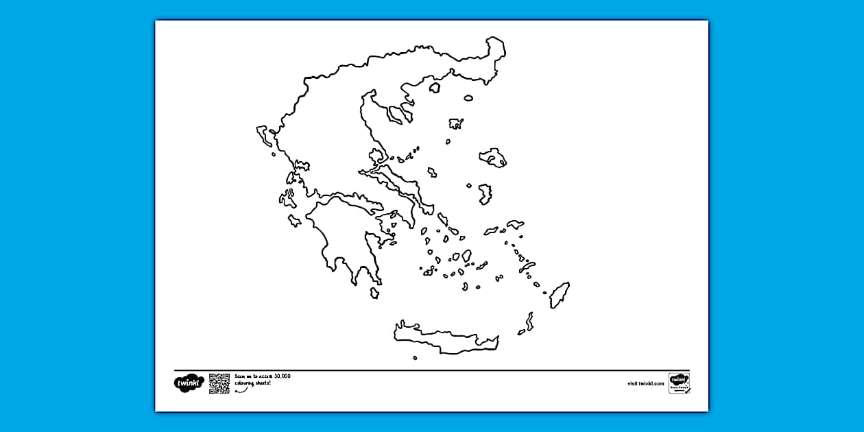 Simple Map of Greece Colouring Page (teacher made) - Twinkl