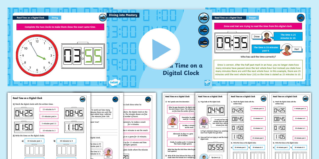 👉 Y3 DiM Step 4 Read Time on a Digital Clock Teaching Pack
