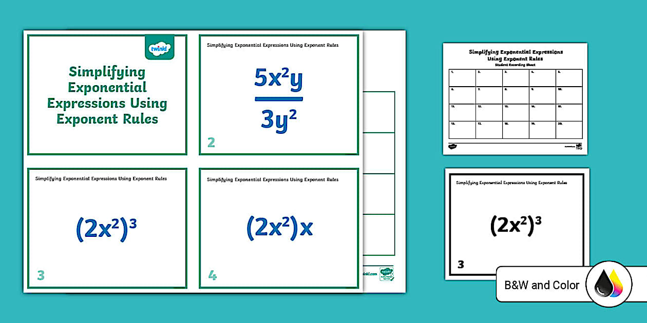 Eighth Grade Simplifying Exponential Expressions Using Exponent Rules Task