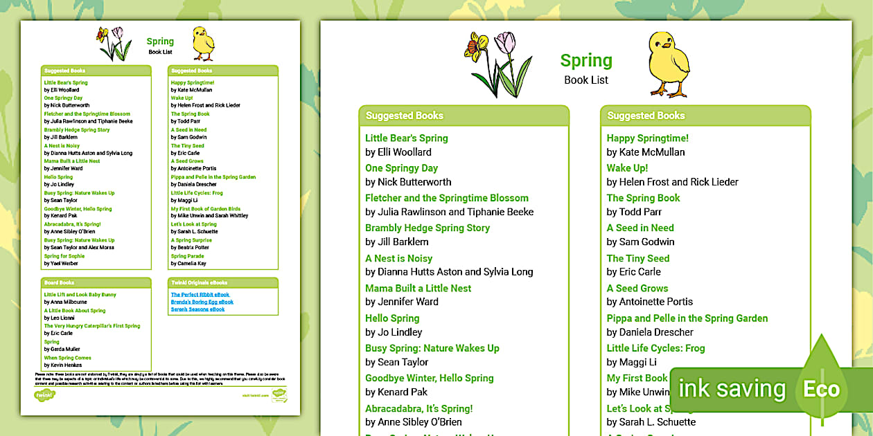 EYFS Spring Book List | Twinkl (teacher made) - Twinkl