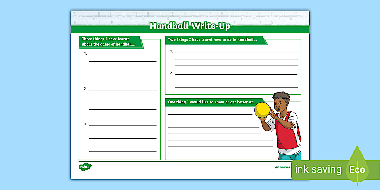 Handball Write Up Worksheet (Teacher-Made) - Twinkl