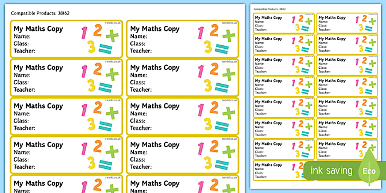 Editable Pupil Maths Copybook Labels (teacher made) - Twinkl
