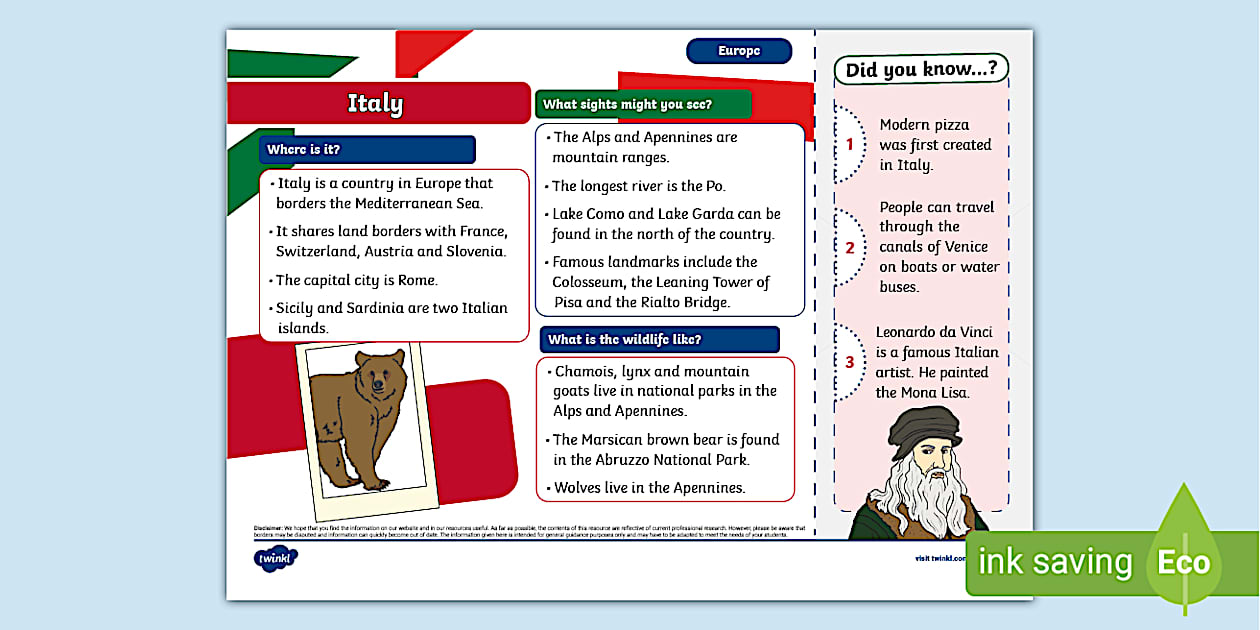 Italy KS1 Fact File (teacher made) - Twinkl