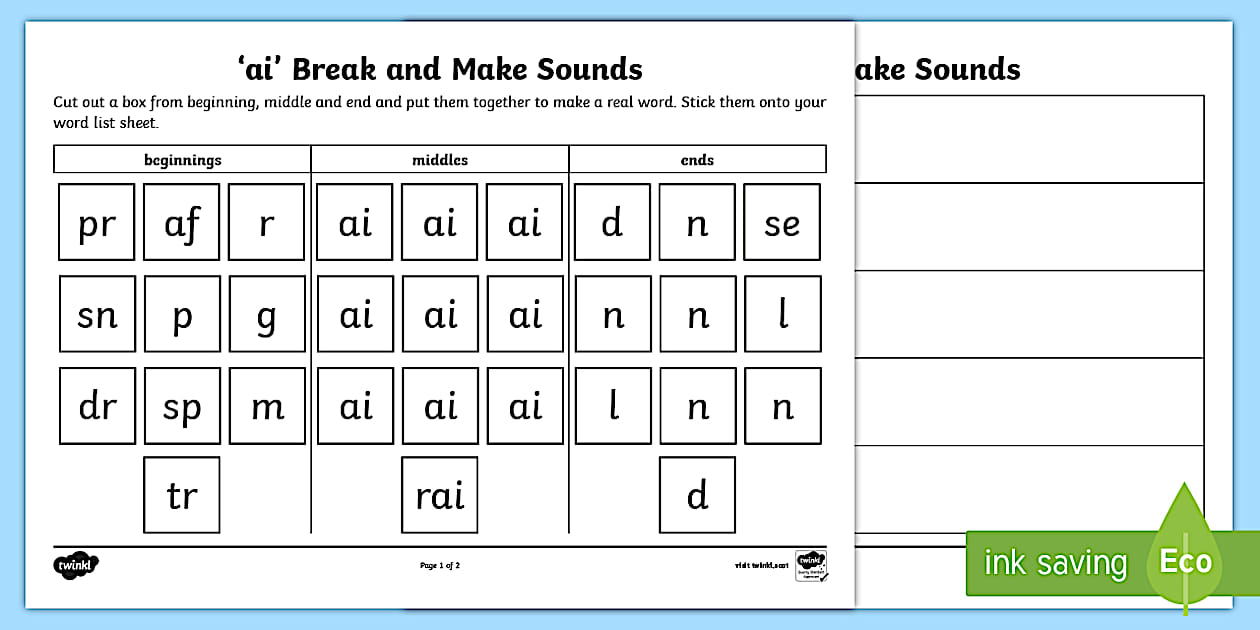 'ai' Sound Break and Make Activity (Teacher-Made) - Twinkl