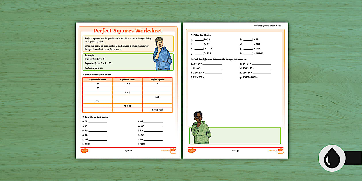 Perfect Squares Worksheet (Teacher-Made) - Twinkl