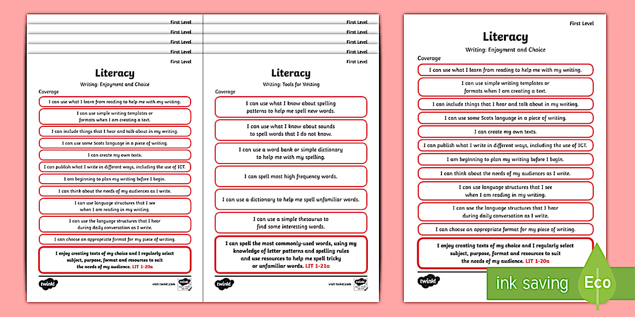 CfE First Level Literacy (Writing) Child-Friendly Assessment Tracker