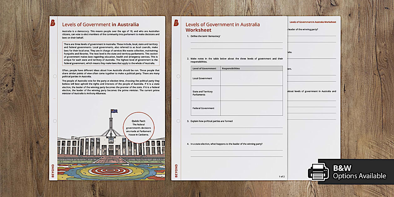 Levels of Government Fact File Worksheet