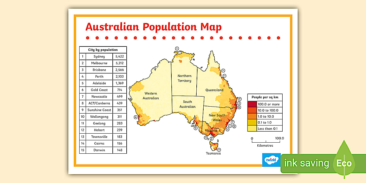 Australian Population Map | Year 5 HASS | Twinkl Poster