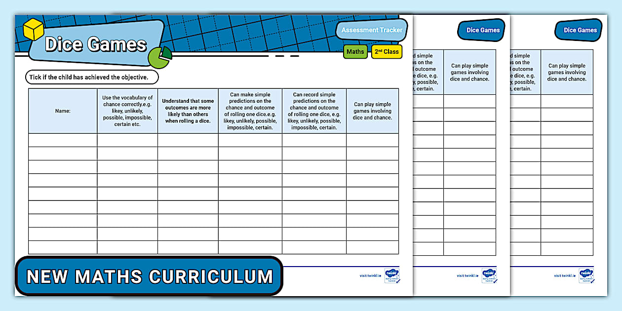 Dice Games (Chance and Probability) Assessment Tracker
