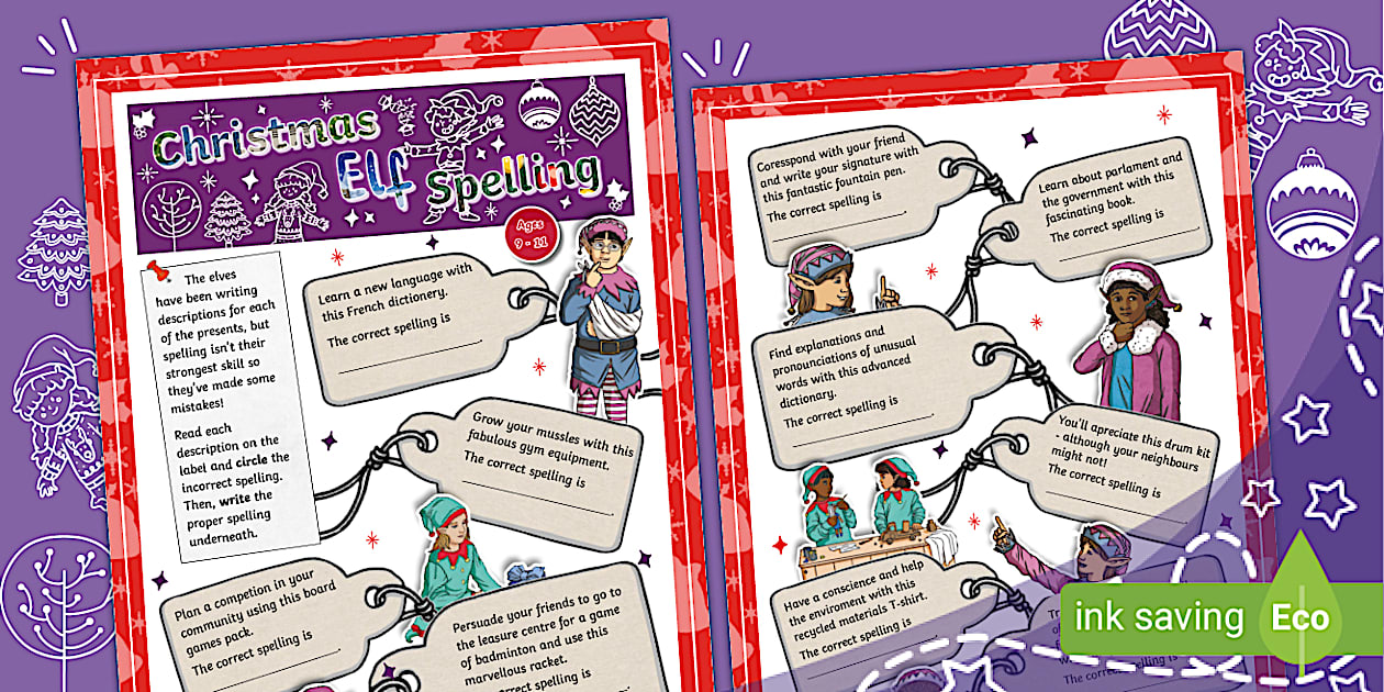 Christmas Elf Spelling (Ages 9 - 11) (teacher made) - Twinkl
