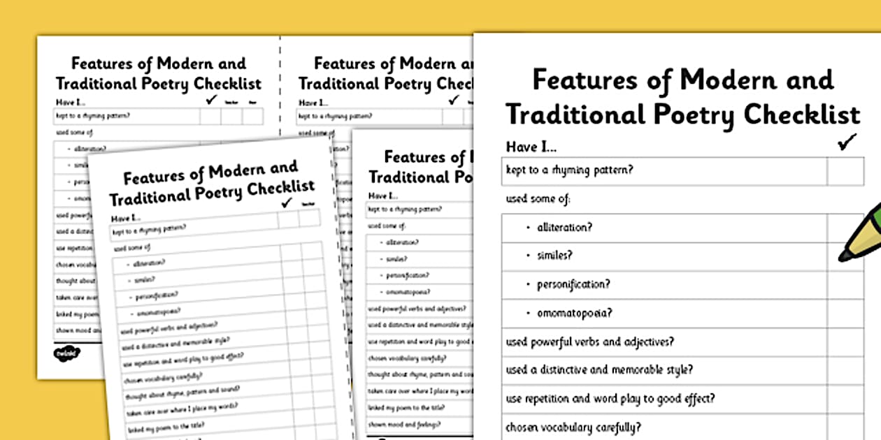 Writing Modern and Traditional Poetry Checklist - ESL Poetry Resources