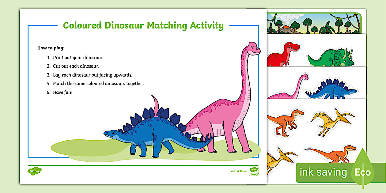 Coloured Dinosaur Matching Activity for EYLF (teacher made)