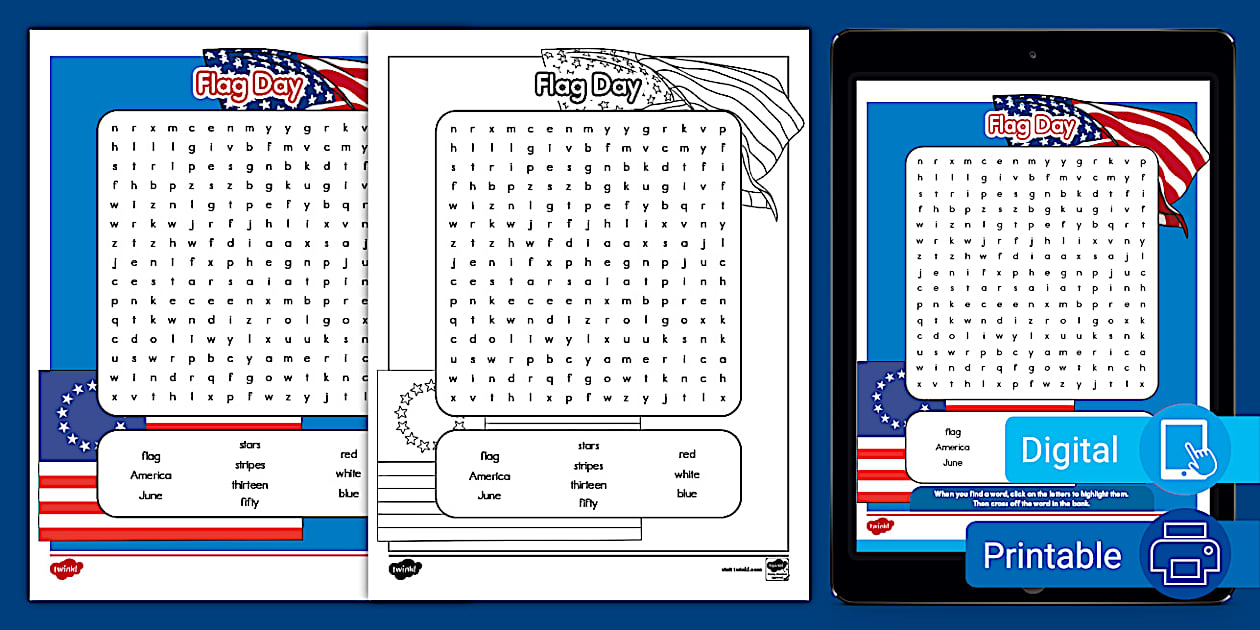 Flag Day Word Search for K-2nd Grade (Teacher-Made) - Twinkl