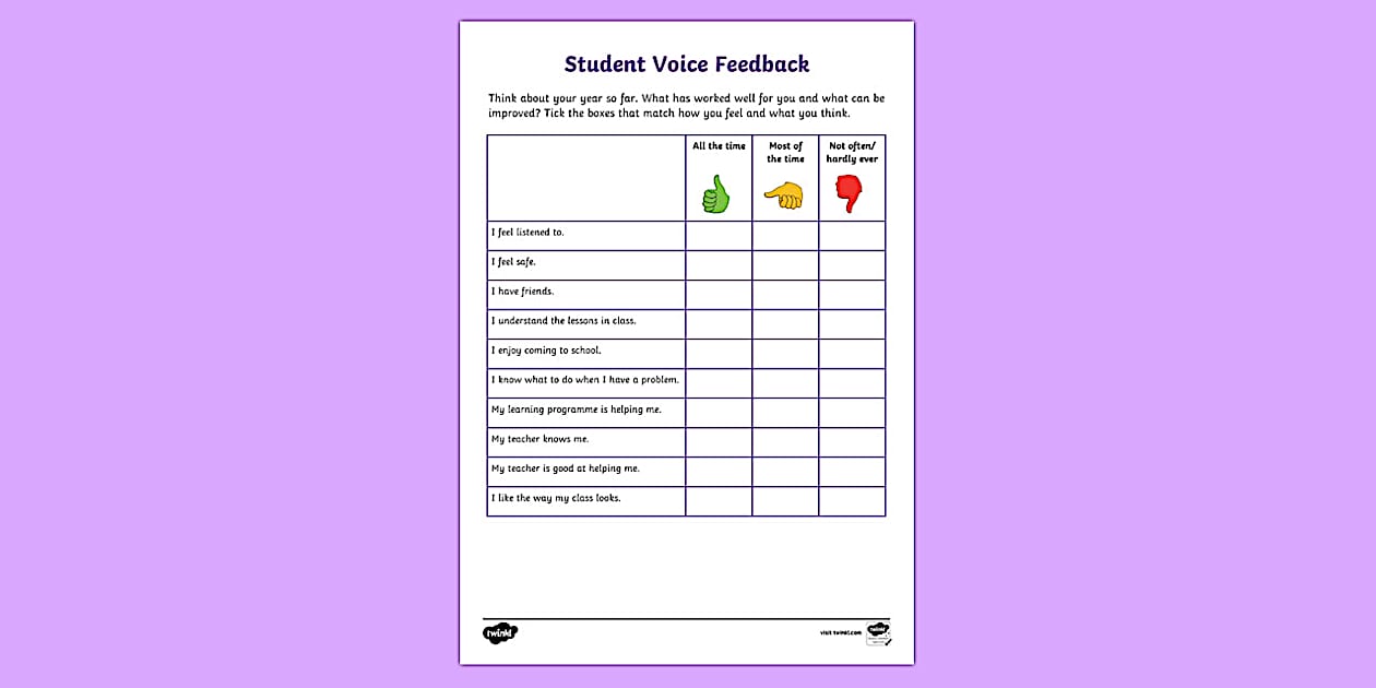 Student Voice Survey Yrs 0-3 Editable Proforma - Twinkl