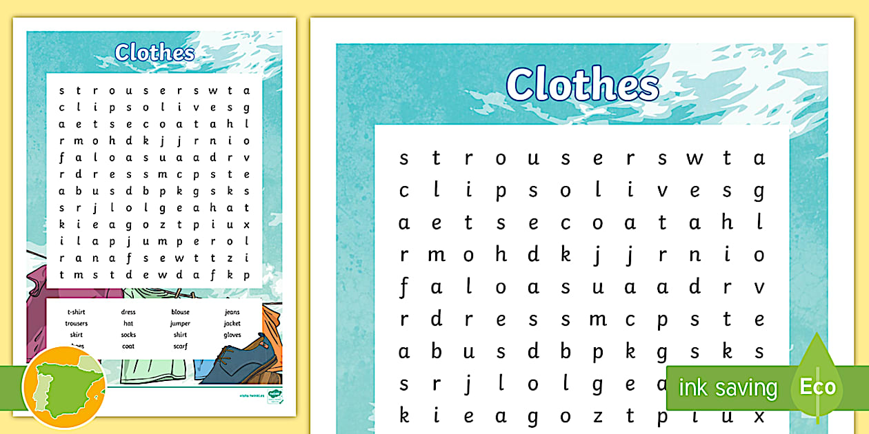 A1 Sopa de letras: Ropa - inglés (teacher made) - Twinkl