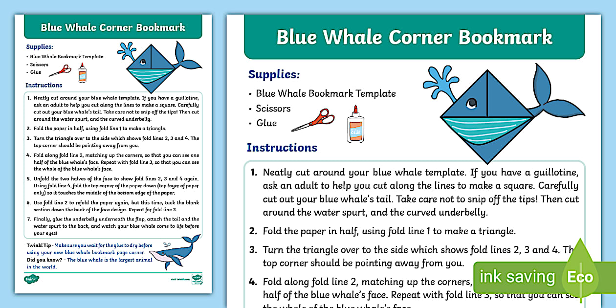 Page Corner Blue Whale Bookmark Craft | Twinkl | KS1| Crafts