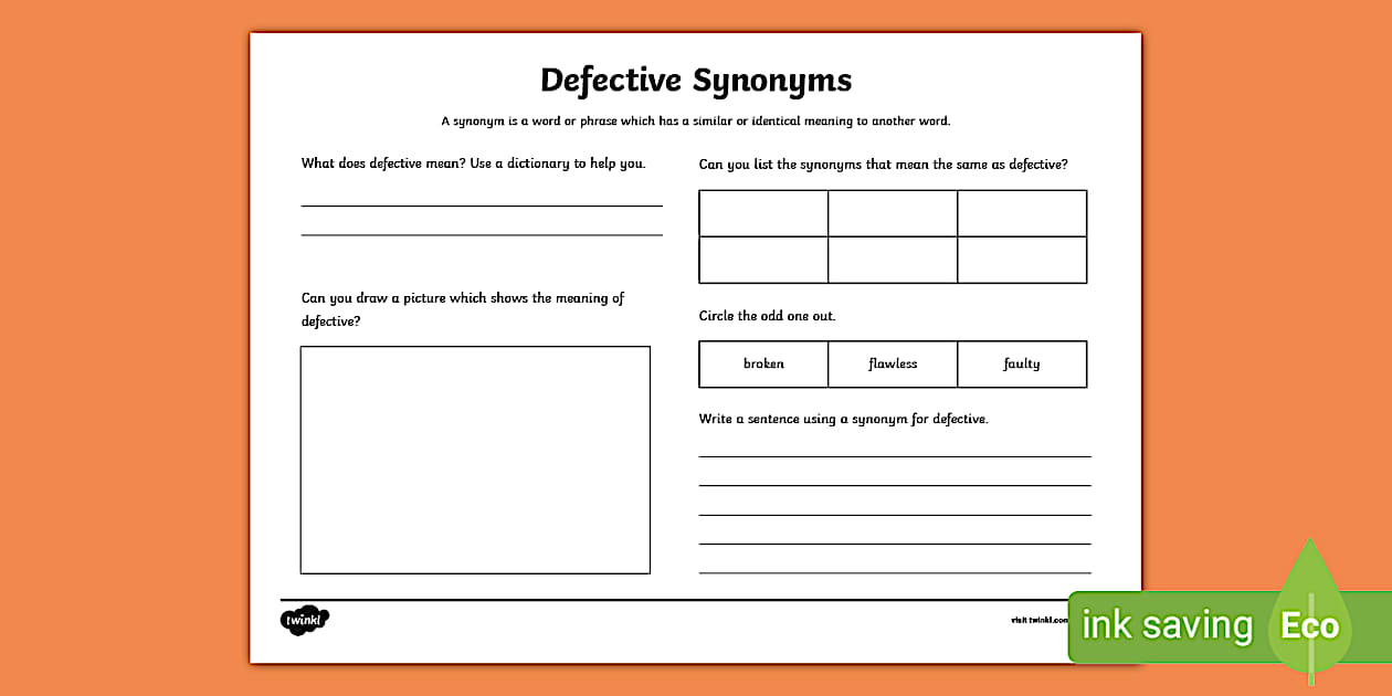 Defective Synonyms Worksheet (teacher made) - Twinkl