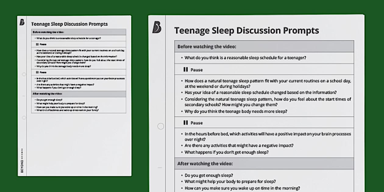Teenage Sleep Discussion Prompts | Science | Beyond - Twinkl