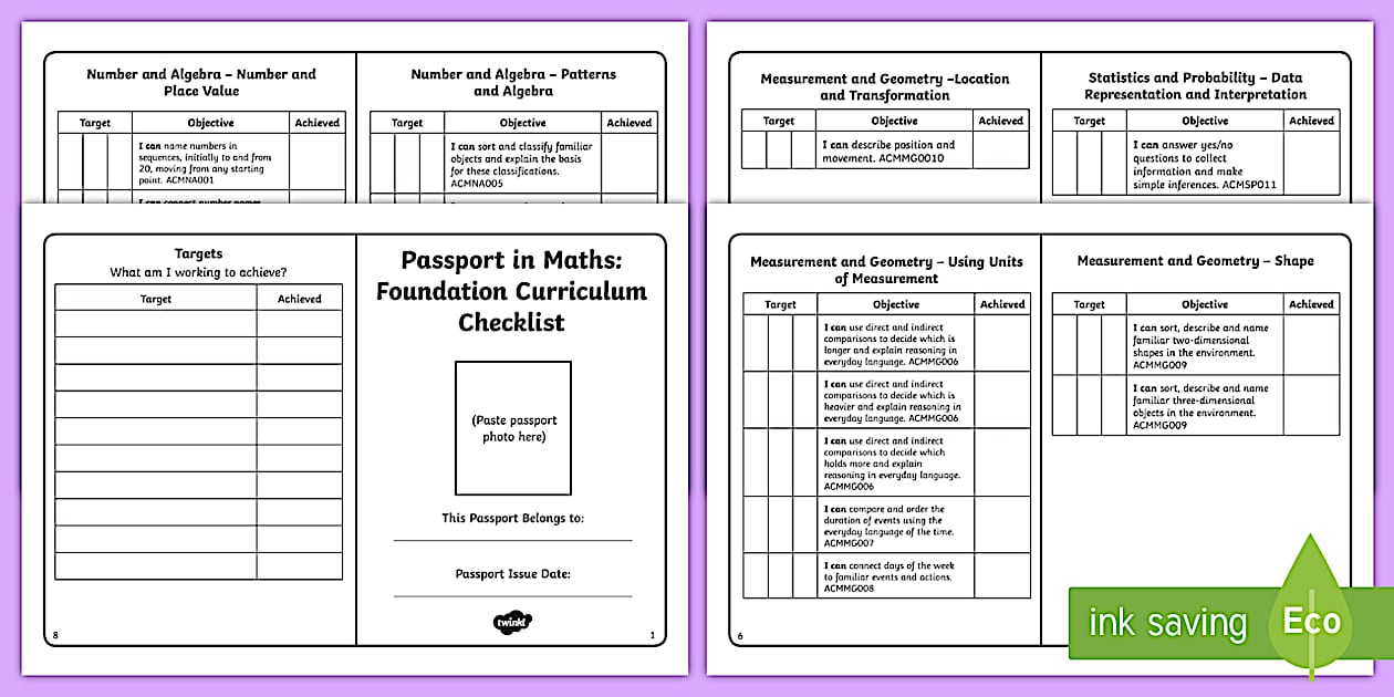 Foundation Passport in Maths: Australian Curriculum Checklist