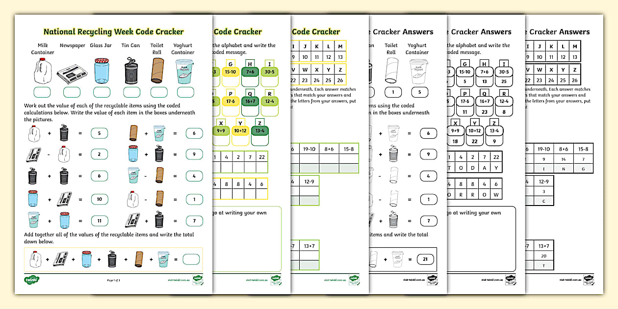 National Recycling Week Maths Puzzles (teacher made)