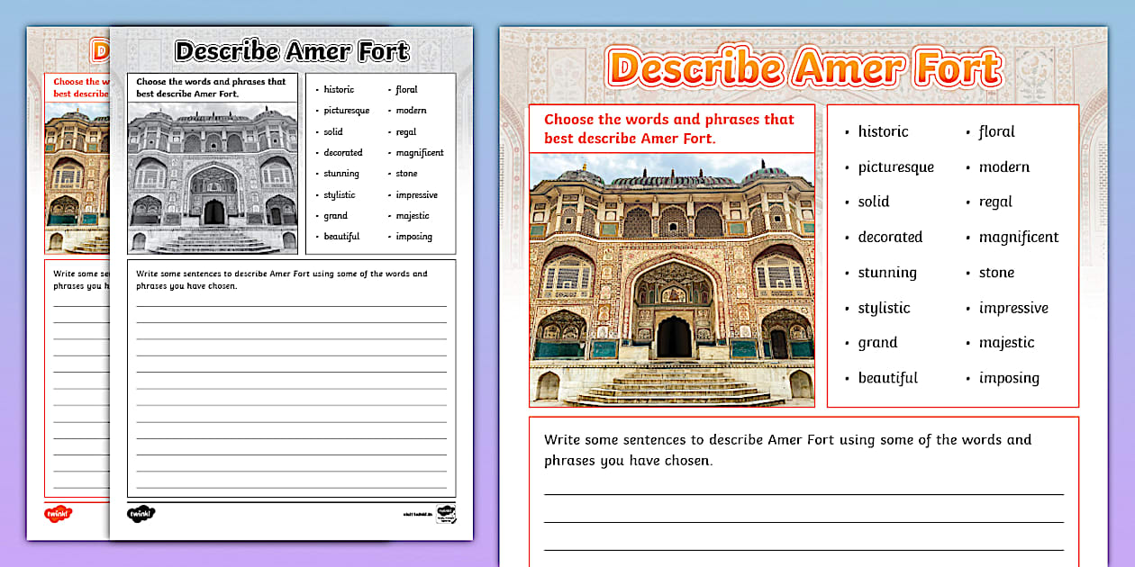 Describe Amer Fort Worksheet (teacher made) - Twinkl