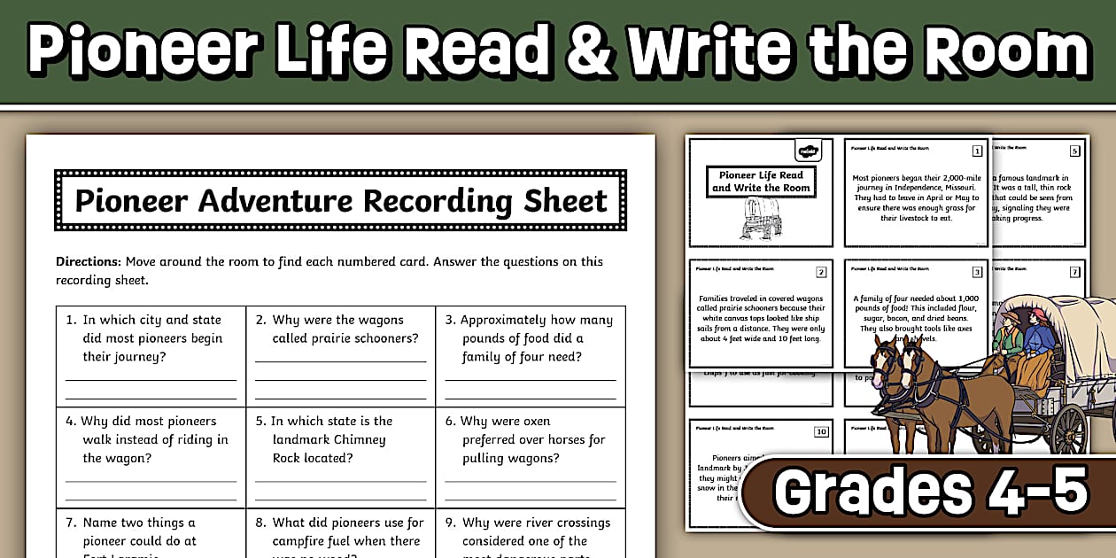 Pioneer Life Read and Write the Room for 4th-5th Grade