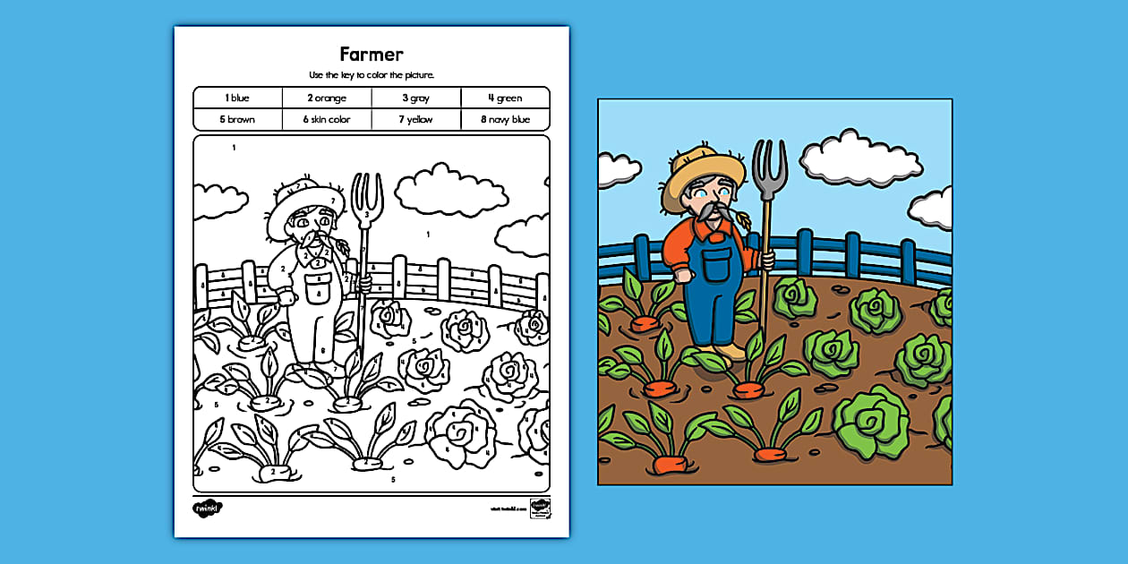 Farmer Color By Number (Teacher-Made) - Twinkl