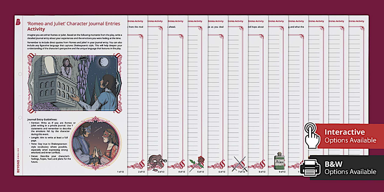 'Romeo and Juliet' Character Journal Entries (teacher made)
