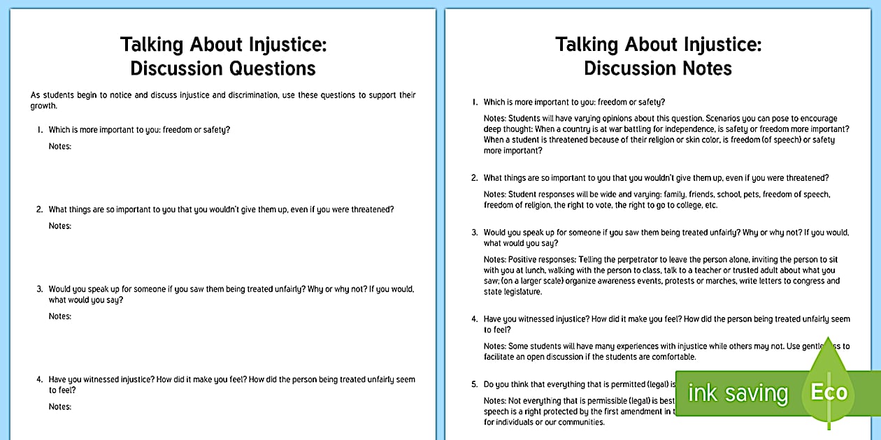 Talking About Injustice: Teacher Discussion Notes - Twinkl