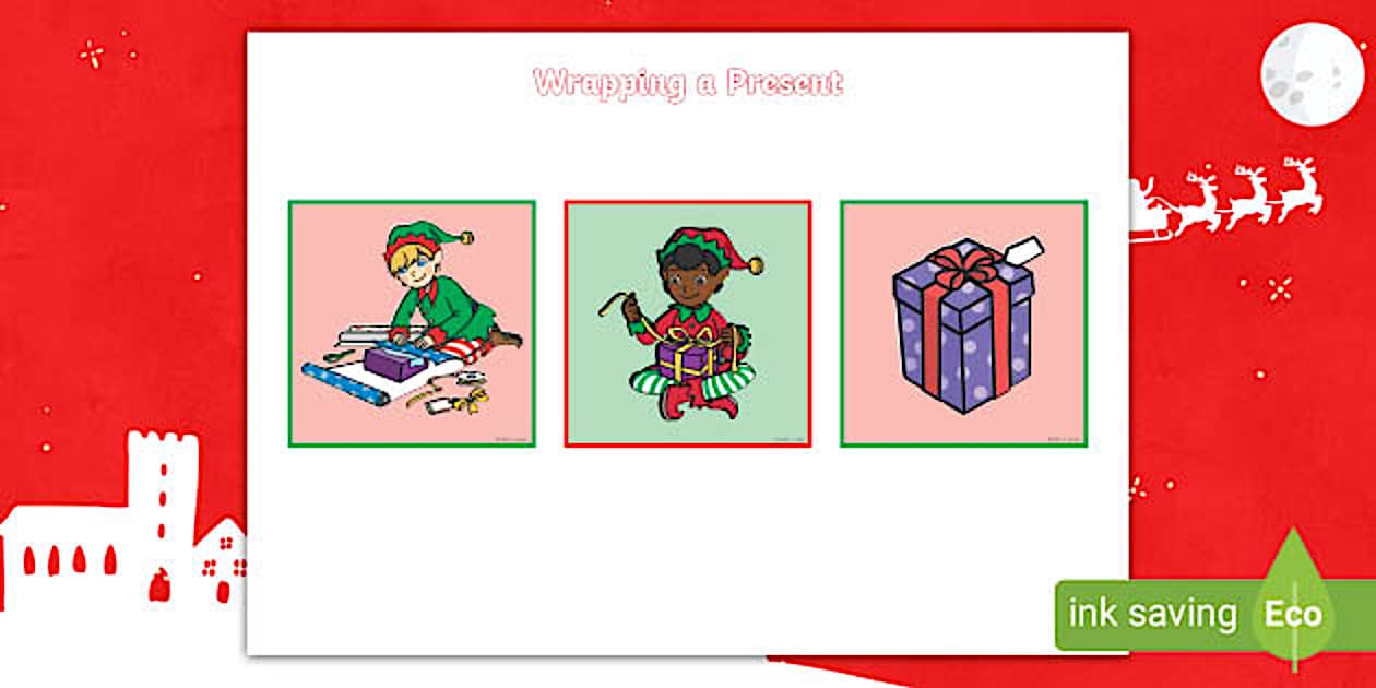 3 Step Sequencing Cards Wrapping a Present (teacher made)