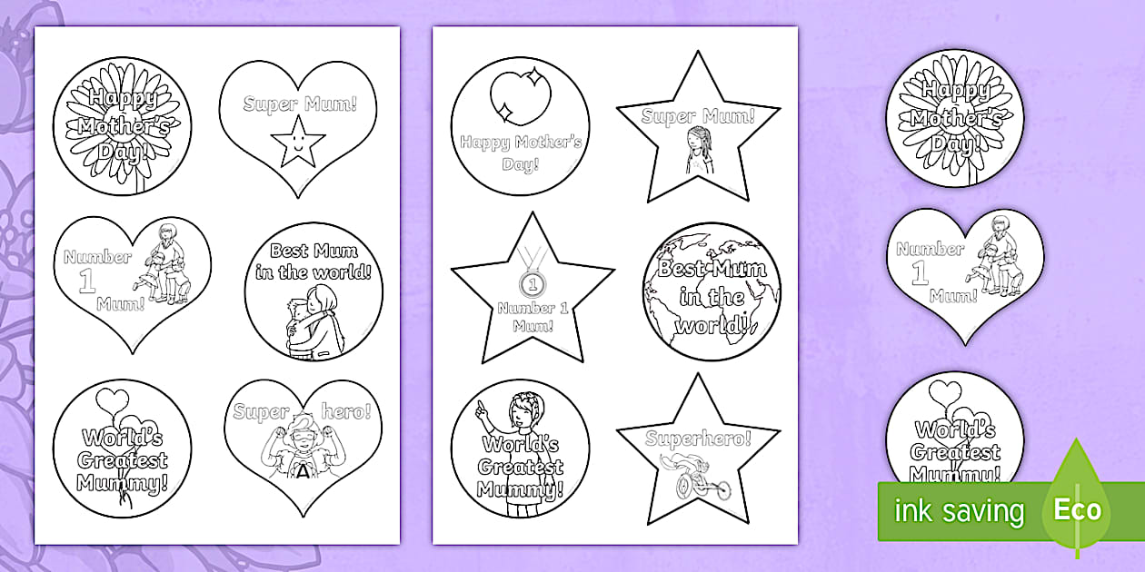 Editable Mother's Day (and Mother Figures) Badges Colouring Activity
