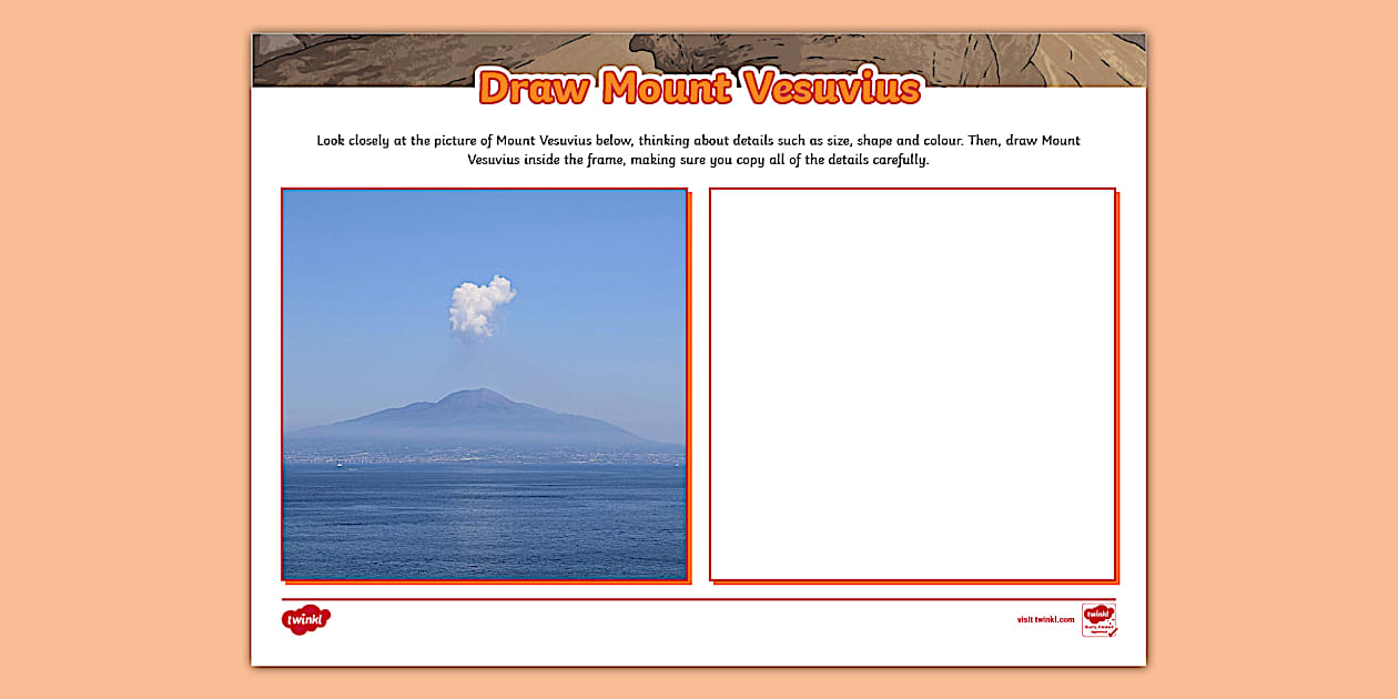 Draw Mount Vesuvius Worksheet (Teacher-Made) - Twinkl