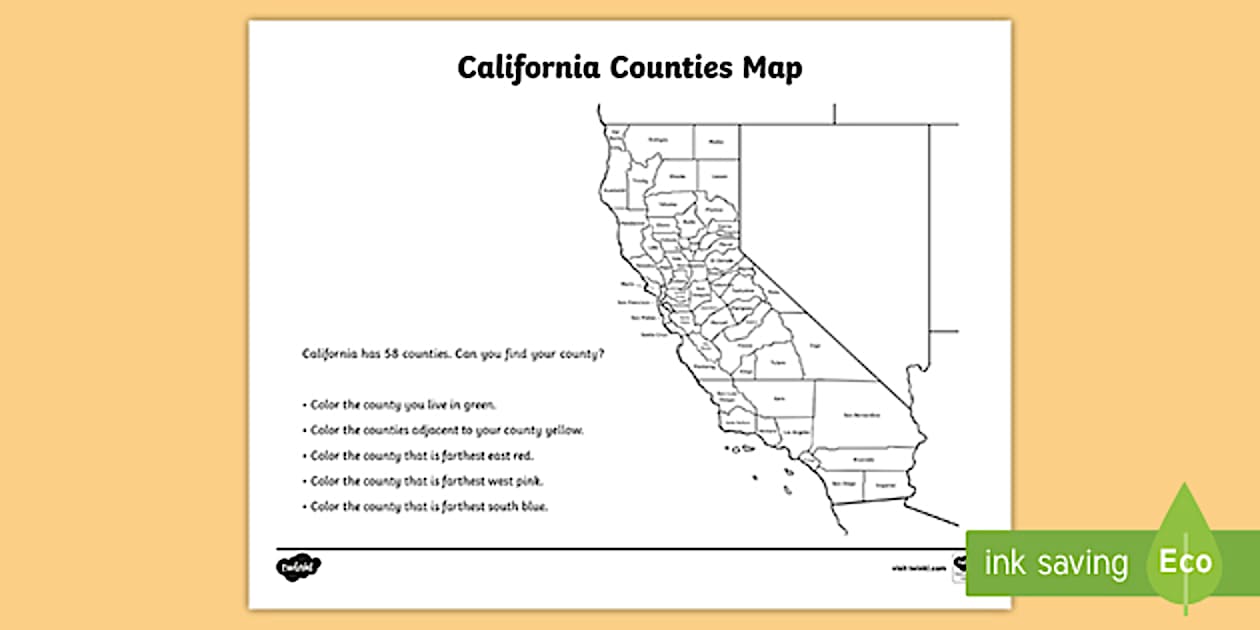 California Counties Map Worksheet (Teacher-Made) - Twinkl