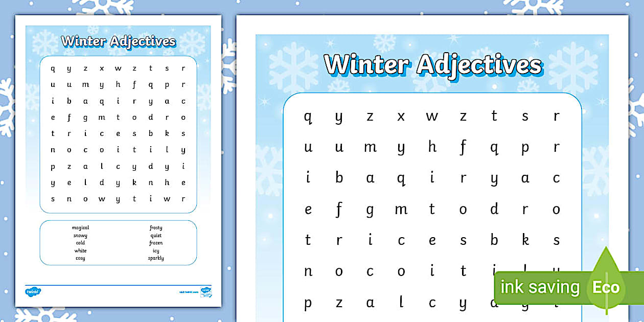 Winter Adjectives Word Search