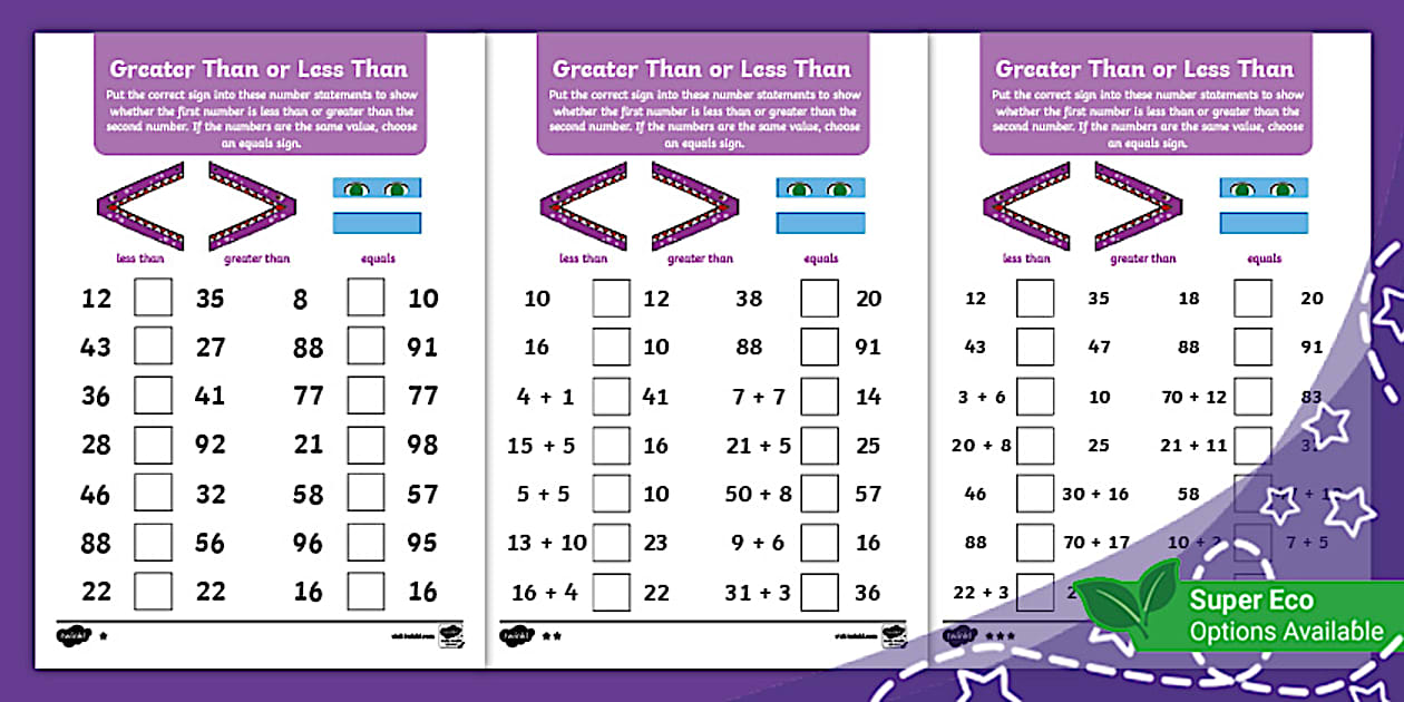 Greater Than and Less Than Activity Sheets (teacher made)
