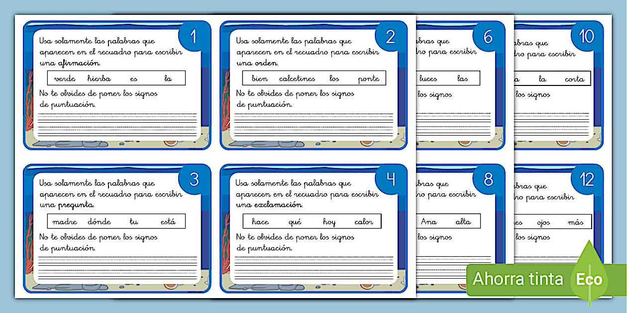 Tarjetas de desafío: Escribe una frase