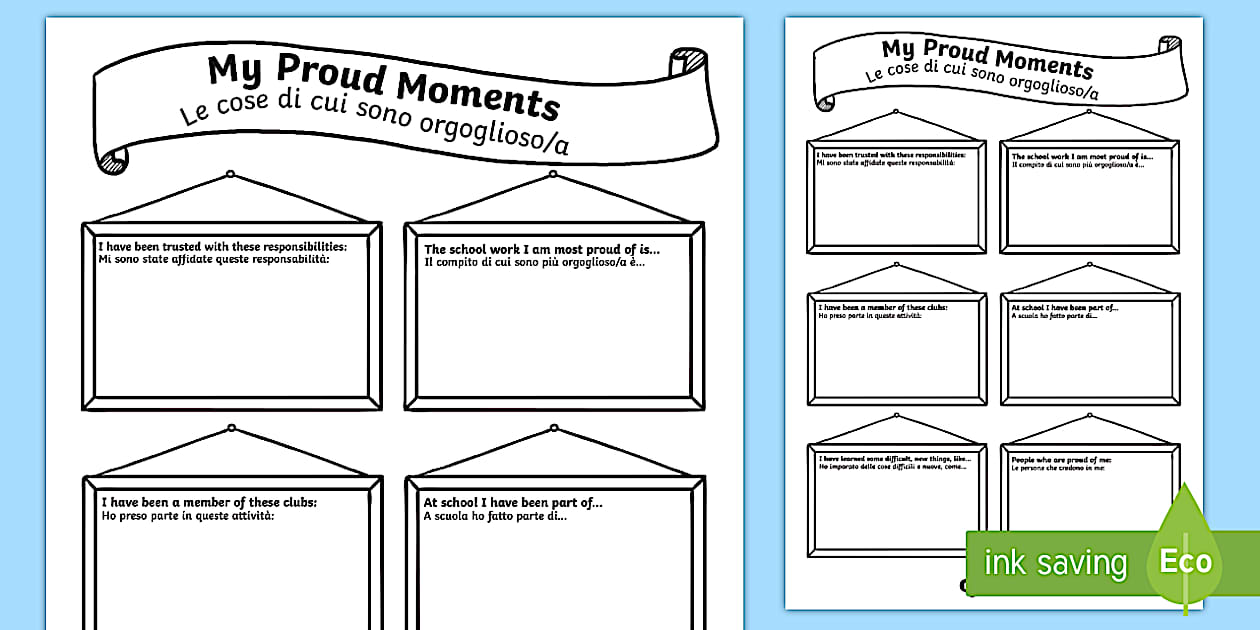 My Proud Moments Writing Template English/Italian - My Proud Moments ...