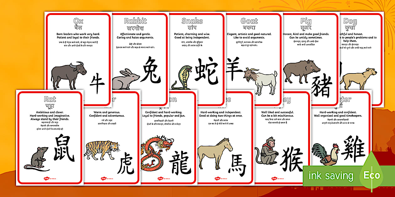 Chinese New Year Zodiac Animal Characteristics Display Posters English ...