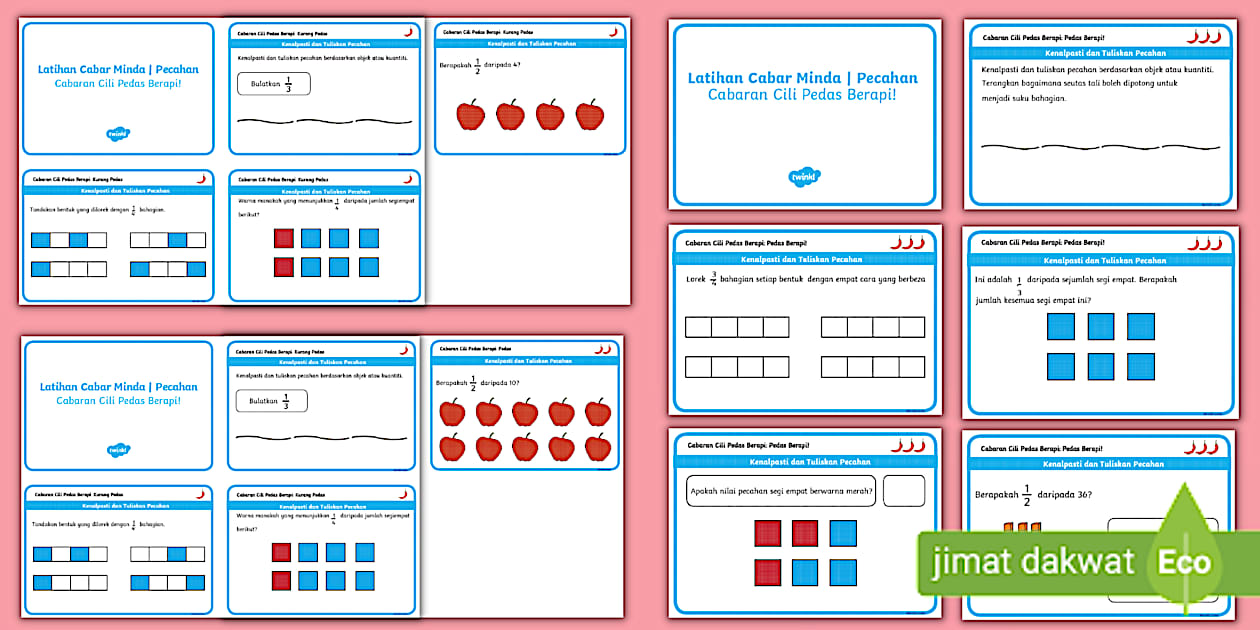 Latihan Uji Minda Topik Pecahan Kad Cabaran Cili - Twinkl