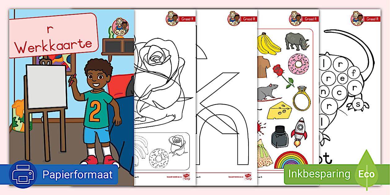 Graad R Klanke Persepsie Werkkaarte r (professor feito)
