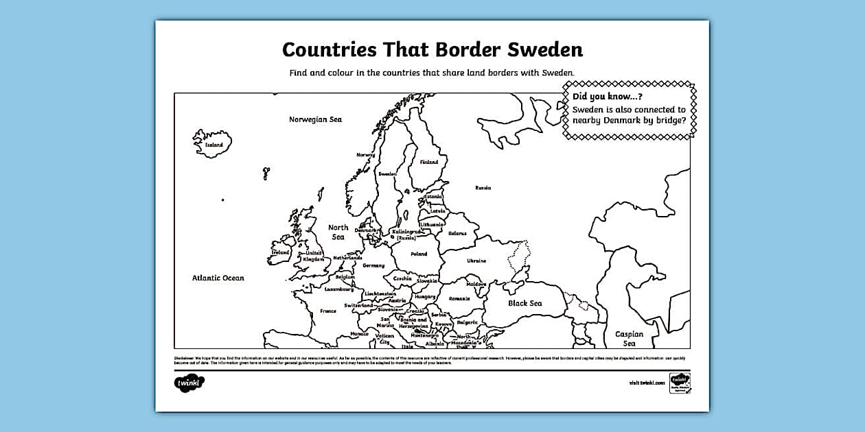 Countries That Border Sweden Map Activity - Twinkl