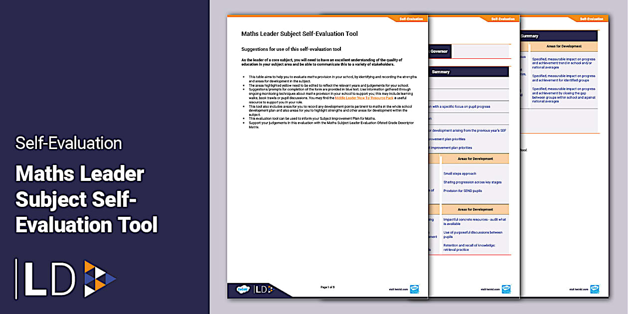 Maths Leader Subject Self-Evaluation Tool Primary School