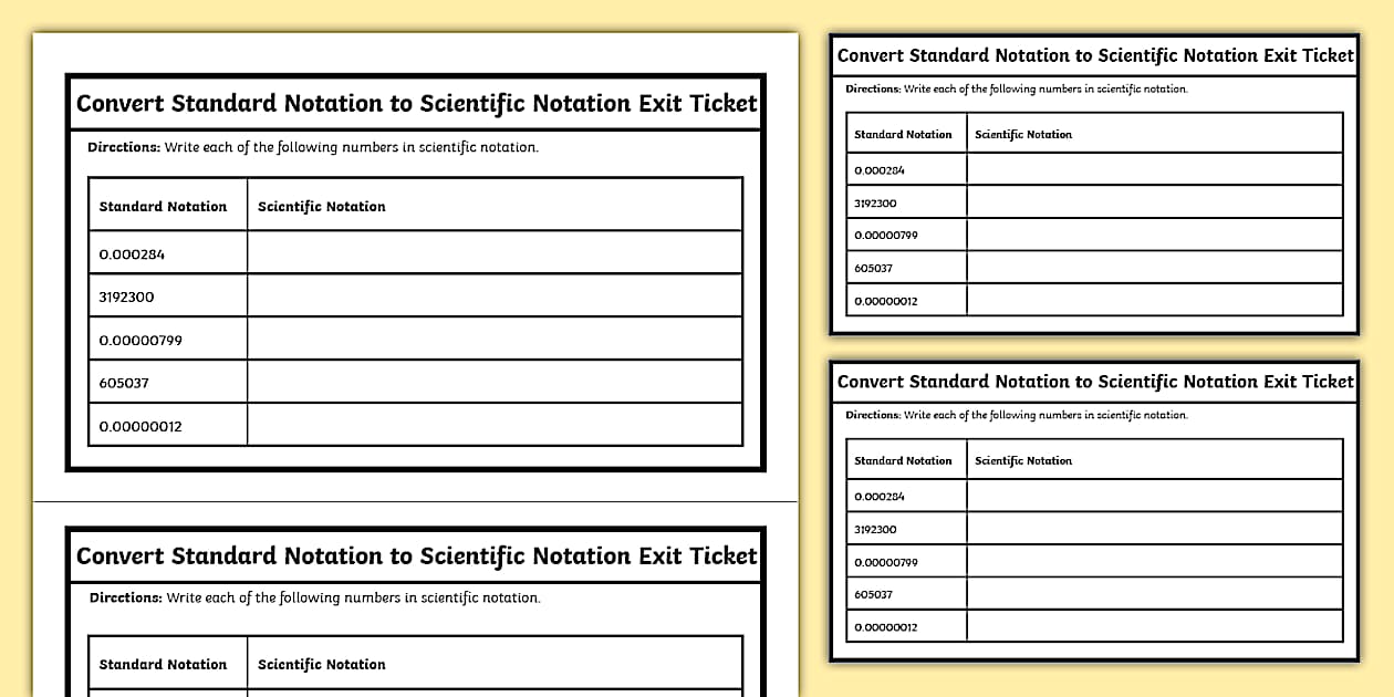 Eighth Grade Convert Standard Notation to Scientific Notation Exit Ticket