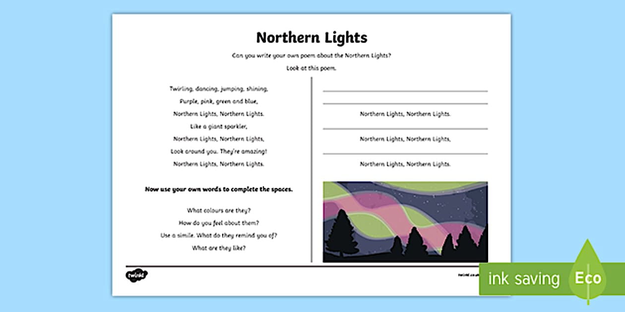 Northern Lights Poem Worksheet / Worksheet (teacher made)